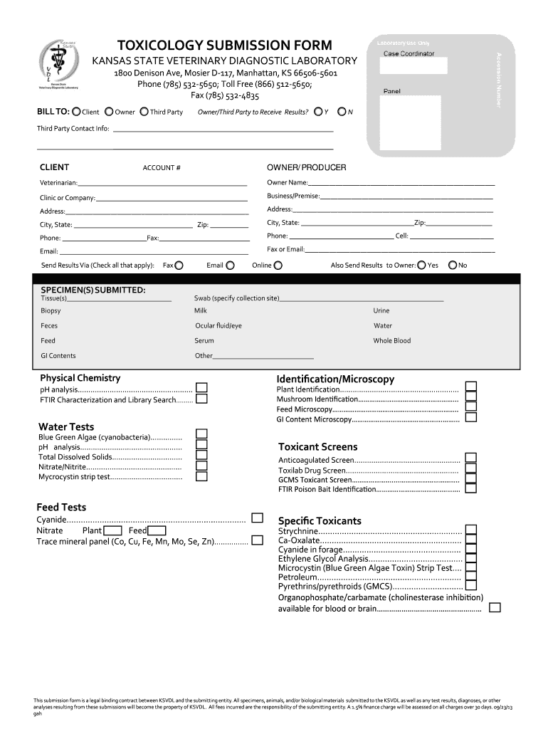 Fillable Online ksvdl Toxicology Submission Form - Kansas State ...