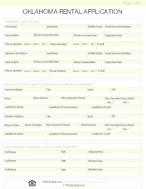 Fillable Online Oklahoma Rental Application Form - TReXGlobal.com Fax ...
