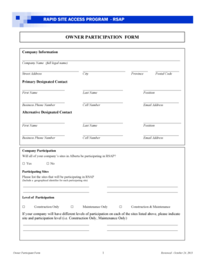 Fillable Online clra Rsap owner participation form - clra Fax Email ...