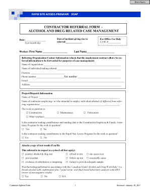 Fillable Online clra CONTRACTOR REFERRAL FORM - Construction Labour ...