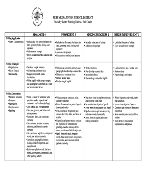 Fillable Online Friendly Letter Writing Rubric- 2nd Grade Fax Email ...