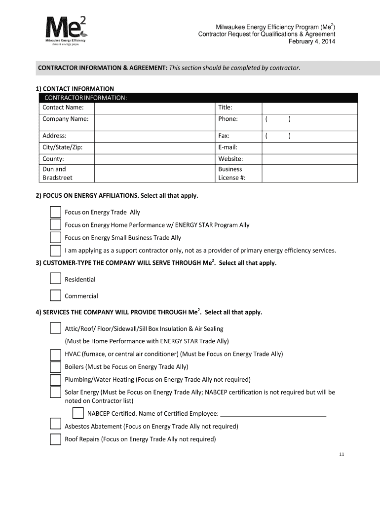 Fillable Online city milwaukee Me 2 Contractor Agreement - City of Milwaukee - Milwaukee.gov Fax ...