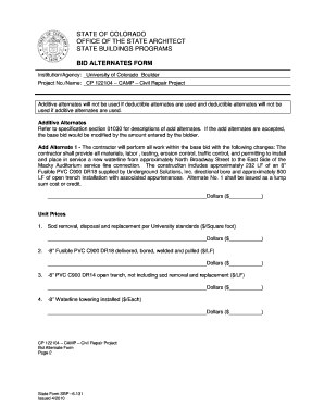 Fillable Online colorado BID ALTERNATES FORM - colorado Fax Email Print ...