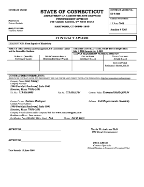 Fillable Online das state ct CONTRACT AWARD STATE OF CONNECTICUT ...