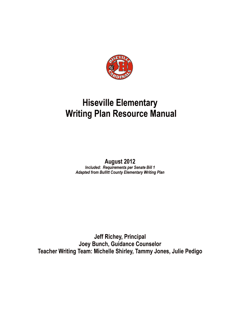 Fillable Online barren kyschools Hiseville Elementary Writing Plan ...