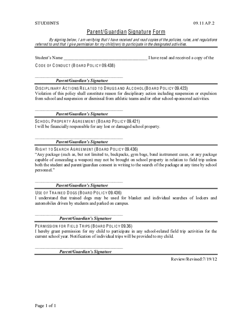 Fillable Online Fillable Online Parent/Guardian Signature Form Fax ...