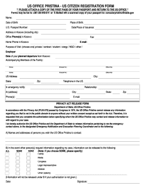 Fillable Online Us office pristina - us citizen registration form ...