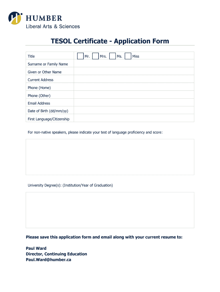 Fillable Online TESOL Certificate - Application Form Fax Email Print ...