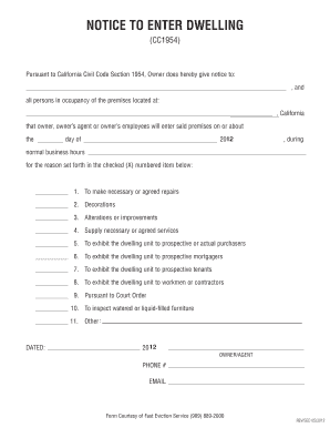 Fillable Online NOTICE TO ENTER DWELLING Fax Email Print - pdfFiller