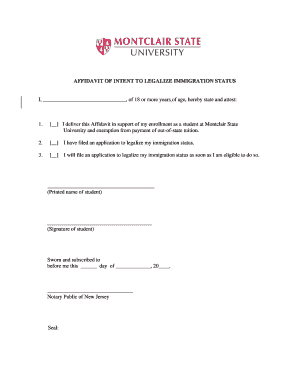 Fillable Online montclair Affidavit of intent to legalize immigration ...