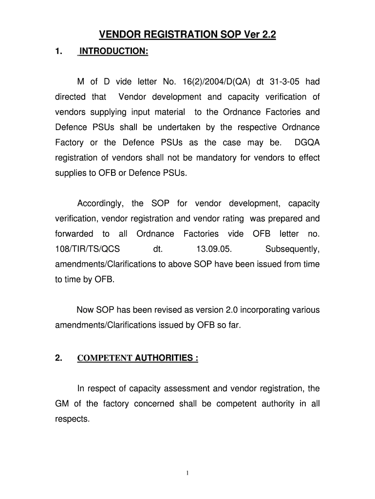 Fillable Online VENDOR REGISTRATION SOP Ver 2 Fax Email Print - pdfFiller