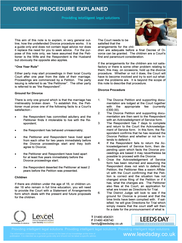 Fillable Online DIVORCE PROCEDURE EXPLAINED Fax Email Print - pdfFiller