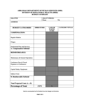 Fillable Online humanservices arkansas Pfs budget form - Arkansas ...
