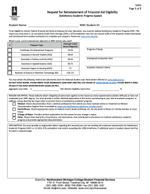 Fillable Online nmc Satisfactory Academic Progress Appeal - Request for Reinstatement of ...