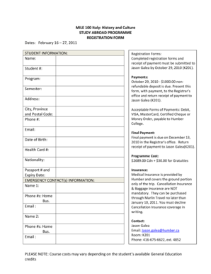 Fillable Online PLEASE NOTE: Course costs may vary ... - Humber College Fax Email Print - pdfFiller