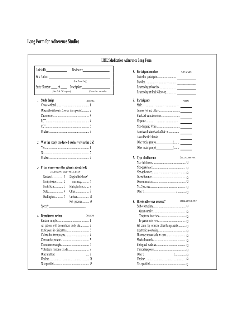 Fillable Online ncbi nlm nih Long Form for Adherence Studies - National Center for ... - ncbi ...