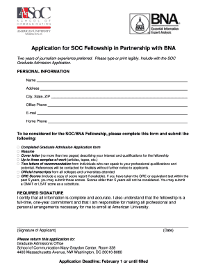 Fillable Online american Application for SOC Fellowship in Partnership ...