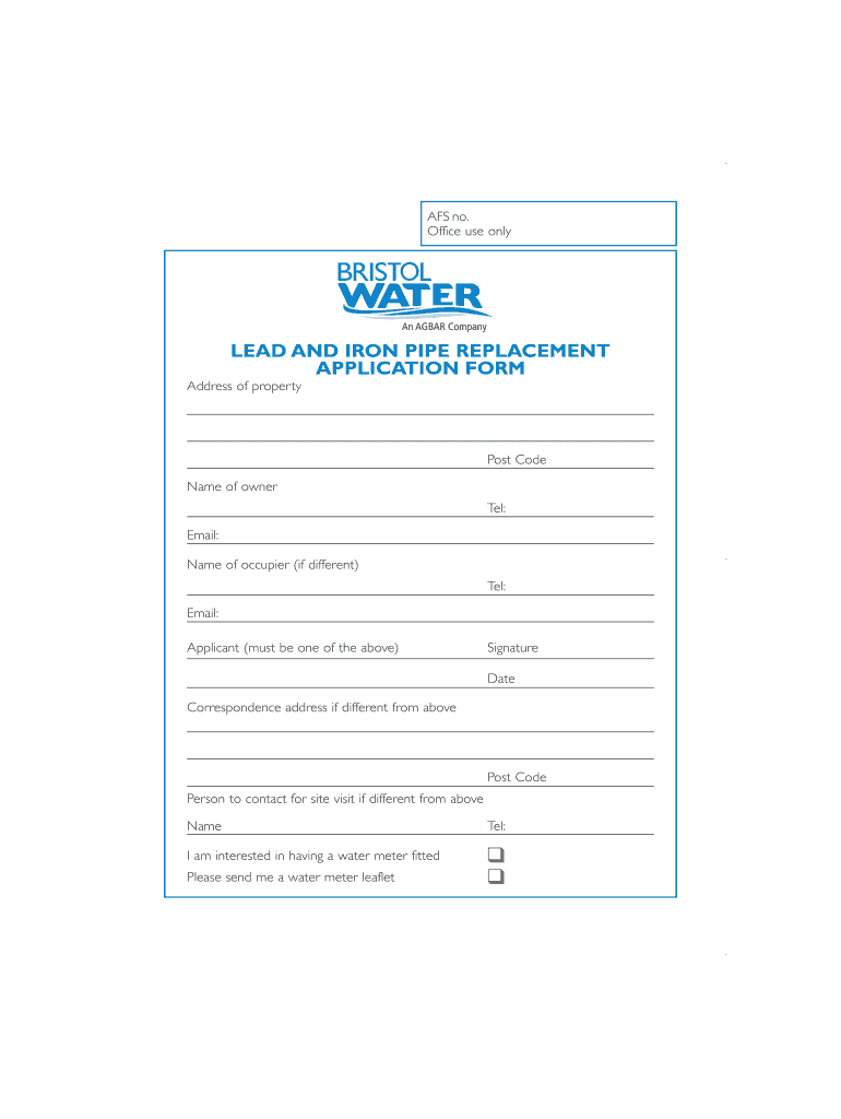 Fillable Online Printable lead replacement form - Bristol Water Fax ...