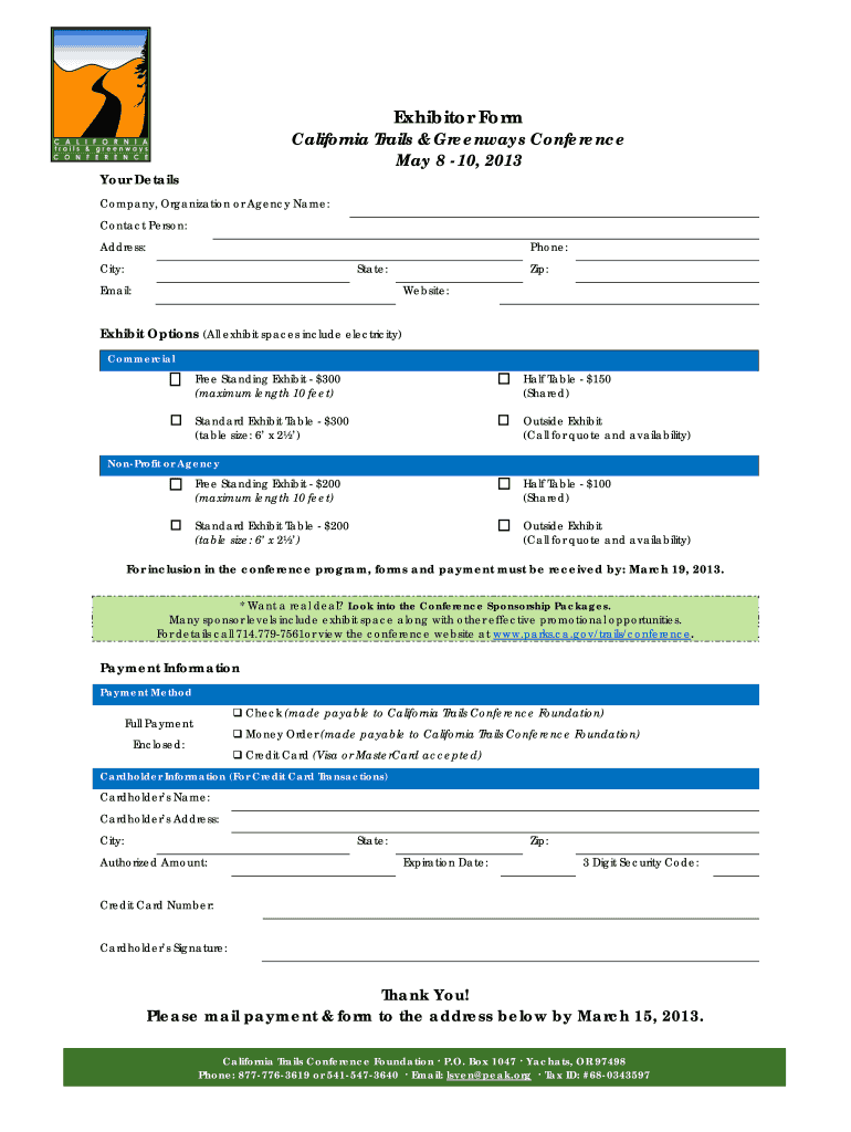 Fillable Online parks ca Exhibitor Packages FINAL Fax Email Print ...
