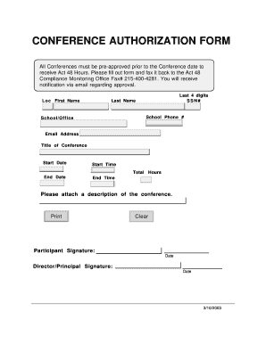 Fillable Online philasd CONFERENCE AUTHORIZATION FORM Fax Email Print ...