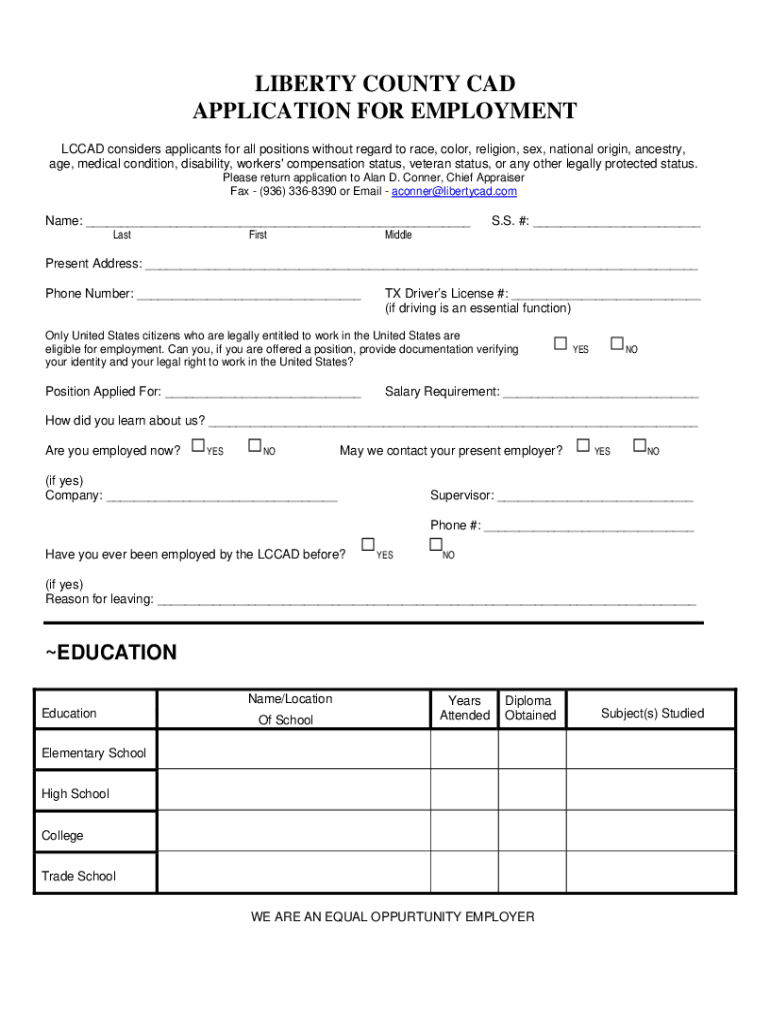 Fillable Online liberty county cad application for employment Fax Email ...