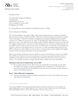 Fillable Online ABA Letter to IRS on Draft Form 8939 - American Bankers ...