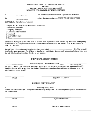 Fillable Online MLS Waiver Form - Fresno Association of REALTORS Always ...