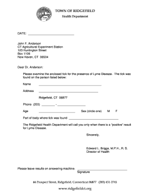 Fillable Online ridgefieldct Tick Testing Form - Ridgefield ...