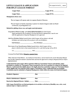 Fillable Online littleleague LITTLE LEAGUE APPLICATION FOR SPLIT LEAGUE ...