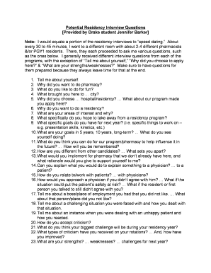 Fillable Online Potential Residency Interview Questions Fax Email Print ...