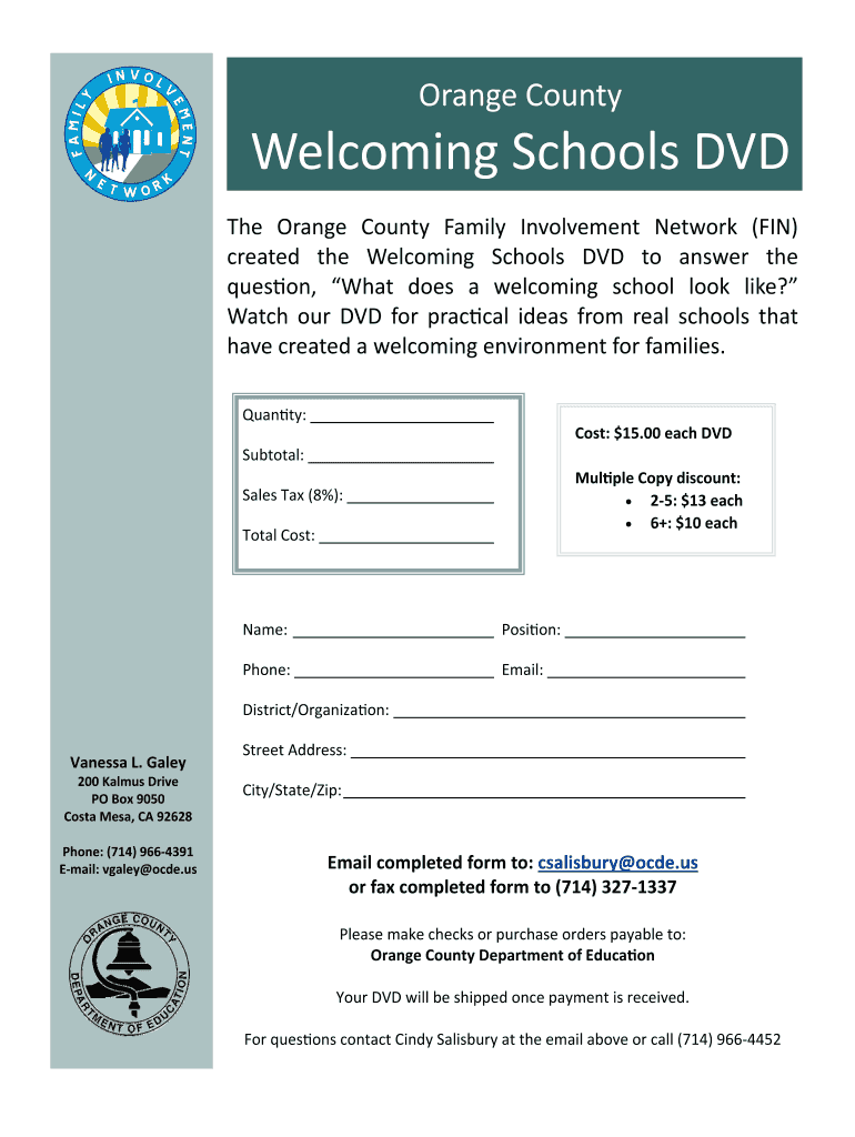 Fillable Online ocde 20131003 Welcoming Form - Orange County Department of ... Fax Email Print ...