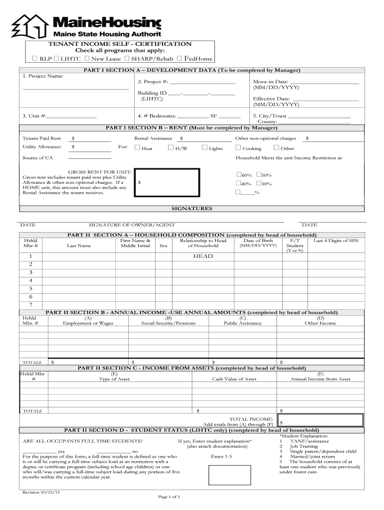 Fillable Online mainehousing TENANT INCOME SELF - CERTIFICATION ...