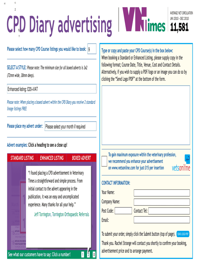 Fillable Online vbd co CPD Diary advertising - vbd co Fax Email Print ...