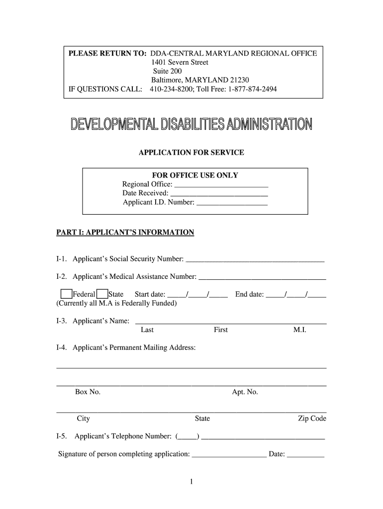 Fillable Online dda dhmh maryland PLEASE RETURN TO: DA-CENTRAL MARYLAND ...