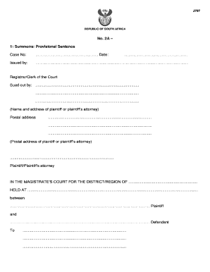Fillable Online justice gov 1 Summons Provisional Sentence Fax Email ...