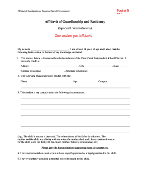 Fillable Online Packet B bAffidavitb of Guardianship and Residency ...