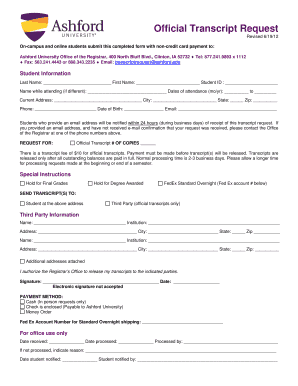 Fillable Online Ashford Transcript Request form Fax Email Print - pdfFiller