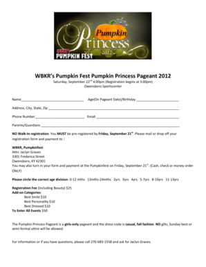 Fillable Online Pumpkin Princess Pageant Registration Form Fax Email ...