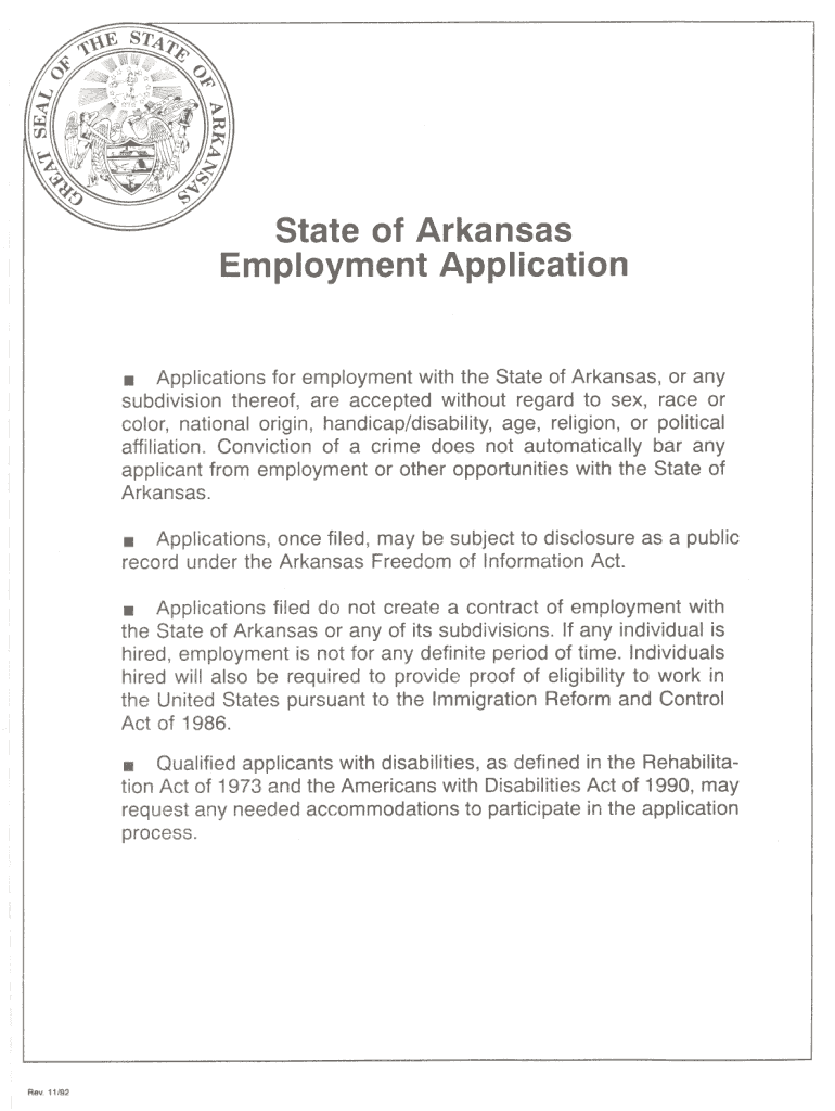 Fillable Online arkcs arkansas State of Arkansas Employment Application ...