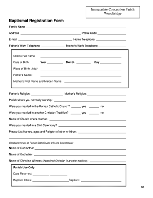 Fillable Online Baptismal Registration Form - Immaculate Conception ...