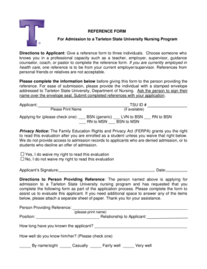 Fillable Online tarleton REFERENCE FORM For Admission to a Tarleton ...
