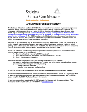 Fillable Online sccm Application for endorsement - Society of Critical Care Medicine - sccm Fax ...