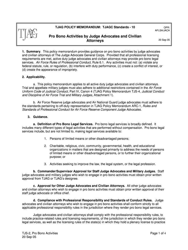 Fillable Online TJAG POLICY MEMORANDUM: TJAGC Standards - 10 Fax Email ...