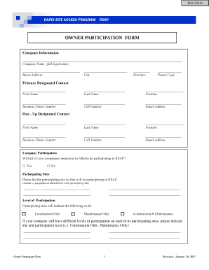 Fillable Online clra OWNER PARTICIPATION FORM Fax Email Print - pdfFiller