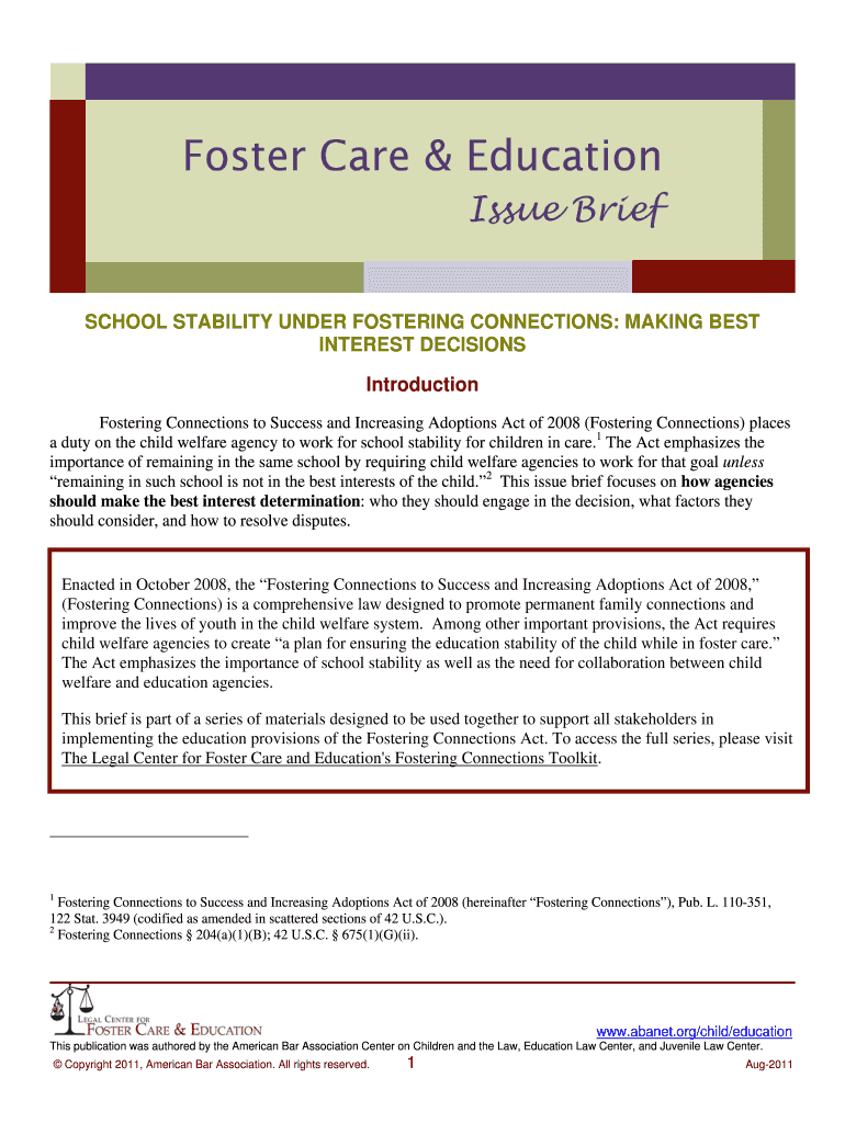 Fillable Online americanbar SCHOOL STABILITY UNDER FOSTERING ...