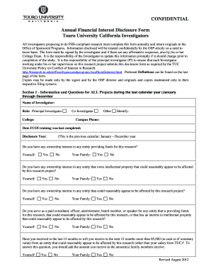 Fillable Online research tu Annual Financial Interest Disclosure Form ...