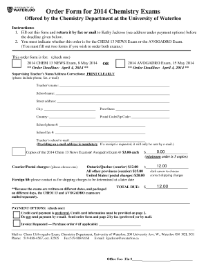 Fillable Online 2014 Chemistry Exam Order Form - University of Waterloo ...