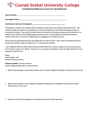 Fillable Online Confidential Reference Form for Don Referees Fax Email ...