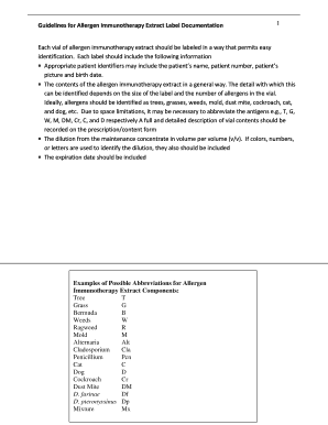 Fillable Online Guidelines for Allergen Immunotherapy Extract Label ...