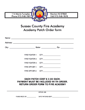 Fillable Online sussex Patch Order Form Fax Email Print - pdfFiller